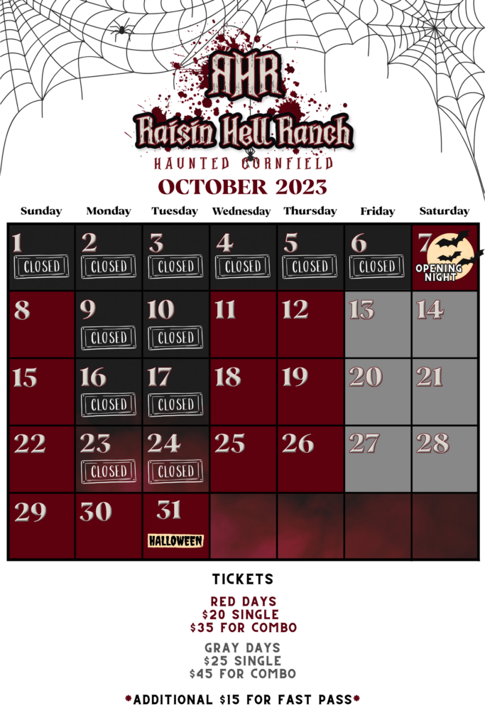 Calendar - Raisin Hell Ranch | Haunted Cornfield | Halloween Fresno
